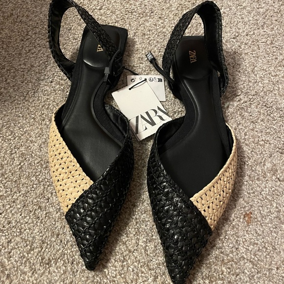 Zara | Shoes | Zara Limited Edition Woven Raffia Sling Back Flats ...